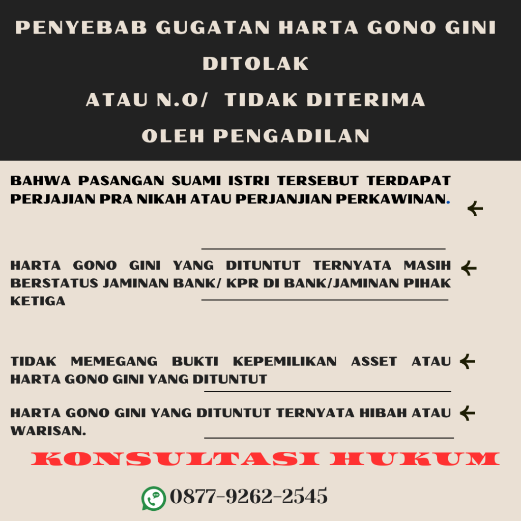 PENYEBAB GUGATAN HARTA GONO GINI DITOLAK ATAU N.O/ TIDAK DITERIMA OLEH ...