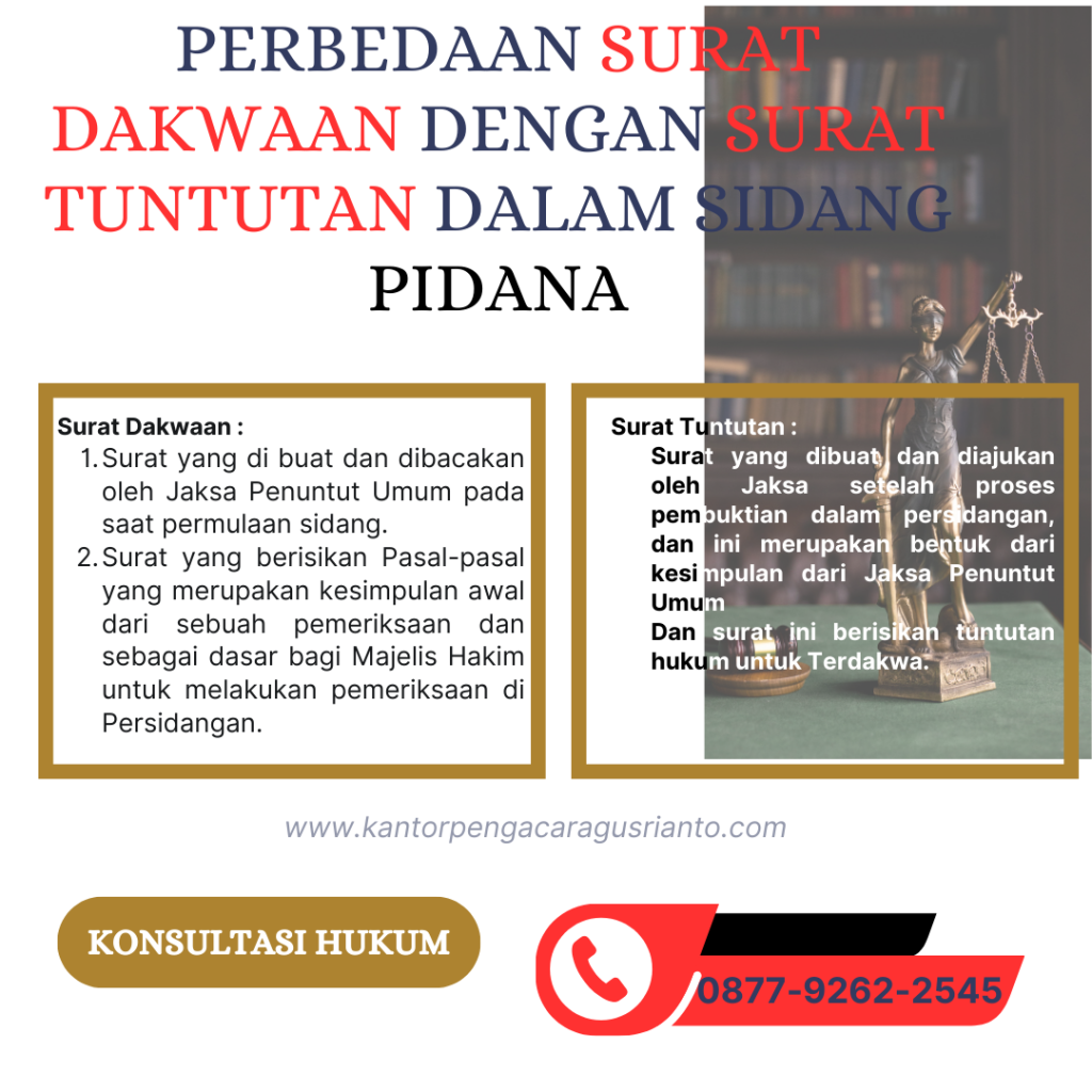 PERBEDAAN SURAT DAKWAAN DENGAN SURAT TUNTUTAN DALAM SIDANG PIDANA