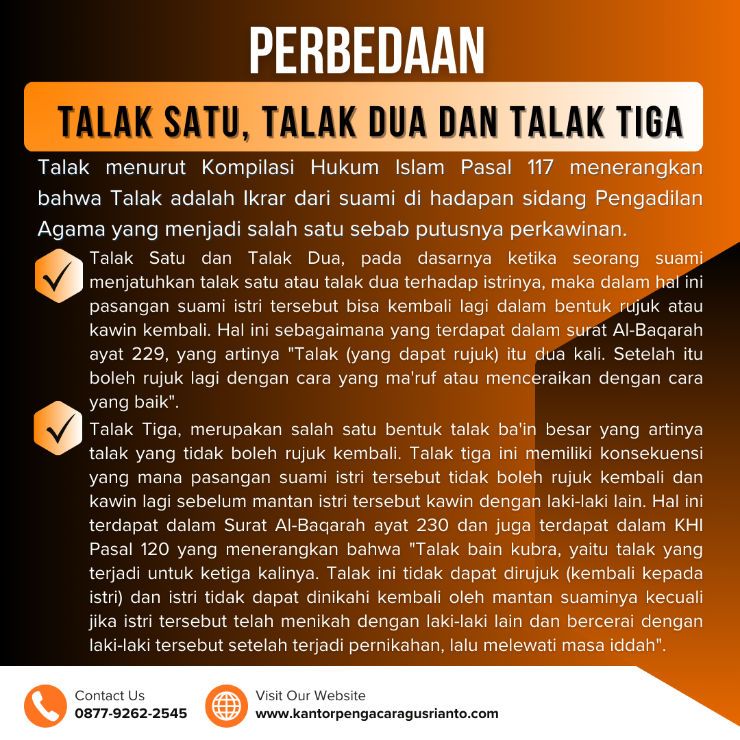 PERBEDAAN TALAK SATU, DUA DAN TALAK TIGA