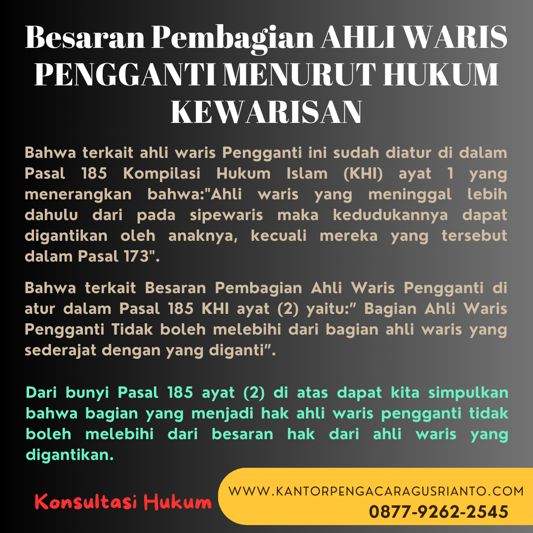 BESARAN PEMBAGIAN AHLI WARIS PENGGANTI MENURUT HUKUM KEWARISAN